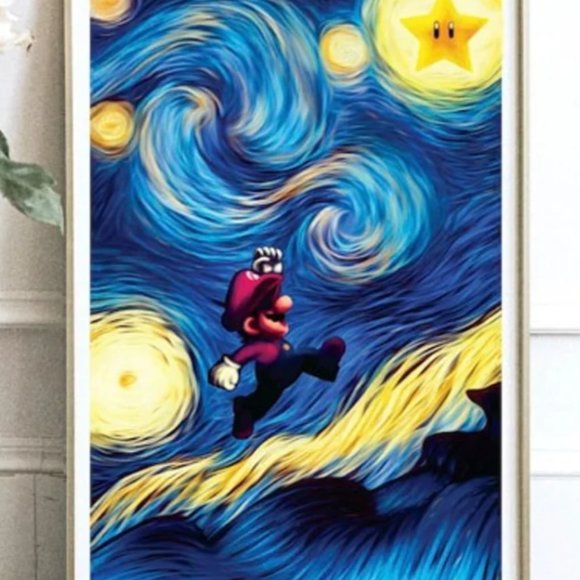 Handmade | Art | Mario Starry Night Holo Super Mario Bros Gaming Room ...